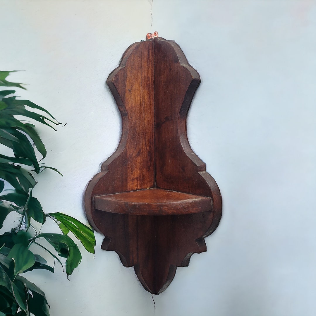 Vintage Corner Shelf Primitive Wooden Wall Mount Hanging Holder Folk ...