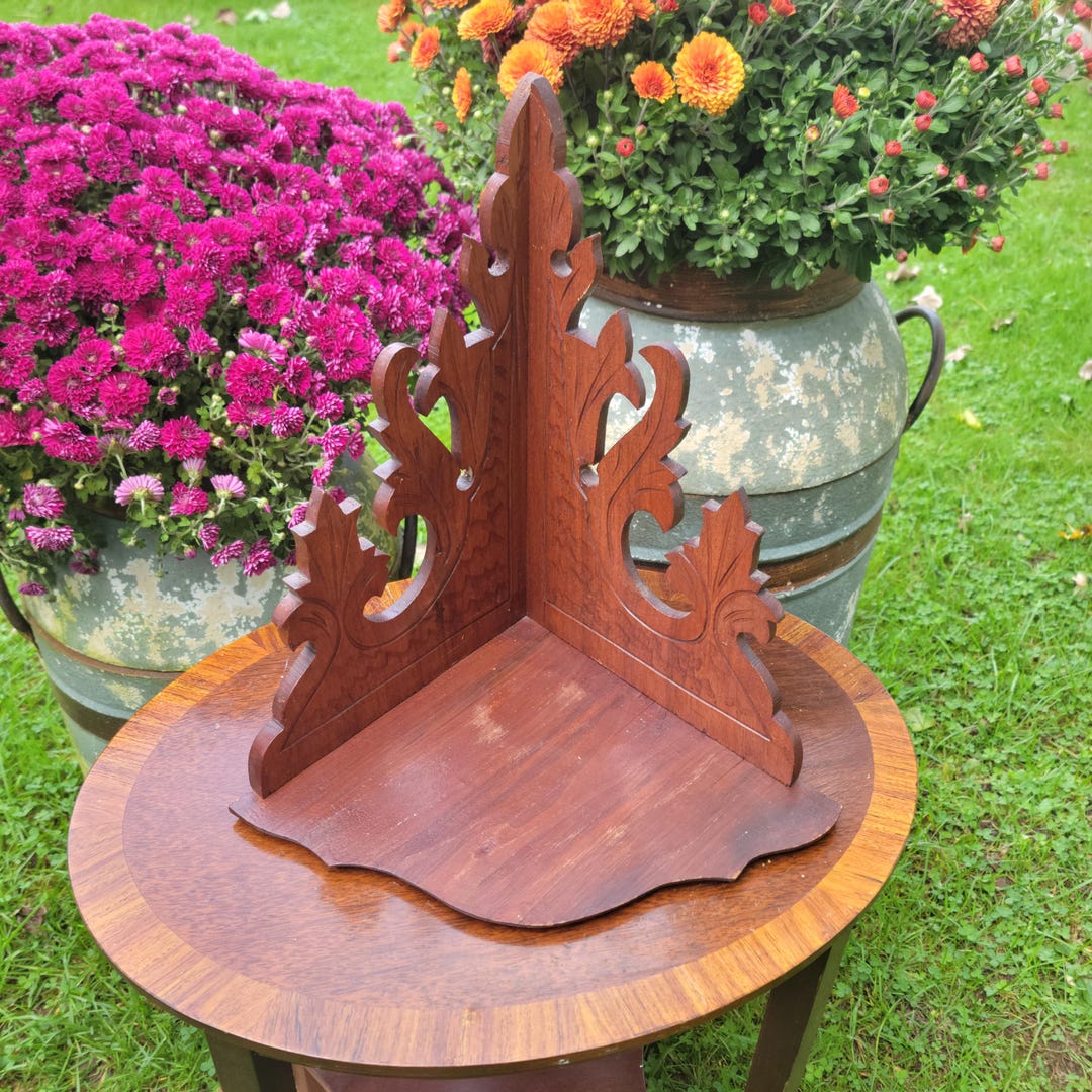 Vintage Corner Shelf Scroll Cut Edwardian Wooden Wall Mount Hanging ...