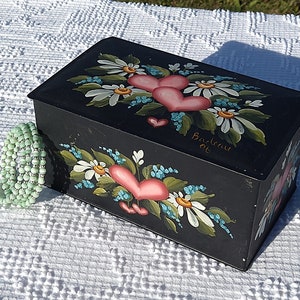 Vintage Tin Box Jewelry Keepsake Trinket Hand Painted Floral - Etsy