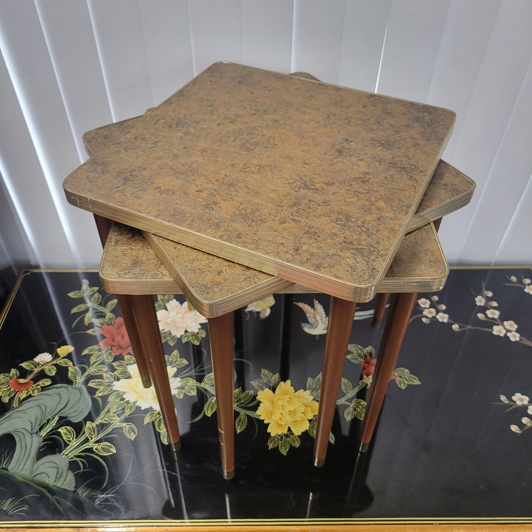 Mid Century Stacking Table Set of 3 Wooden Square Top MCM Retro Side ...