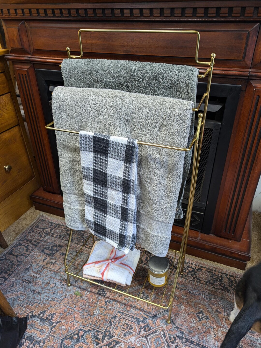 Vintage Gold Wire Towel Rack Blanket Quilt Holder Shelf Bar Bathroom ...
