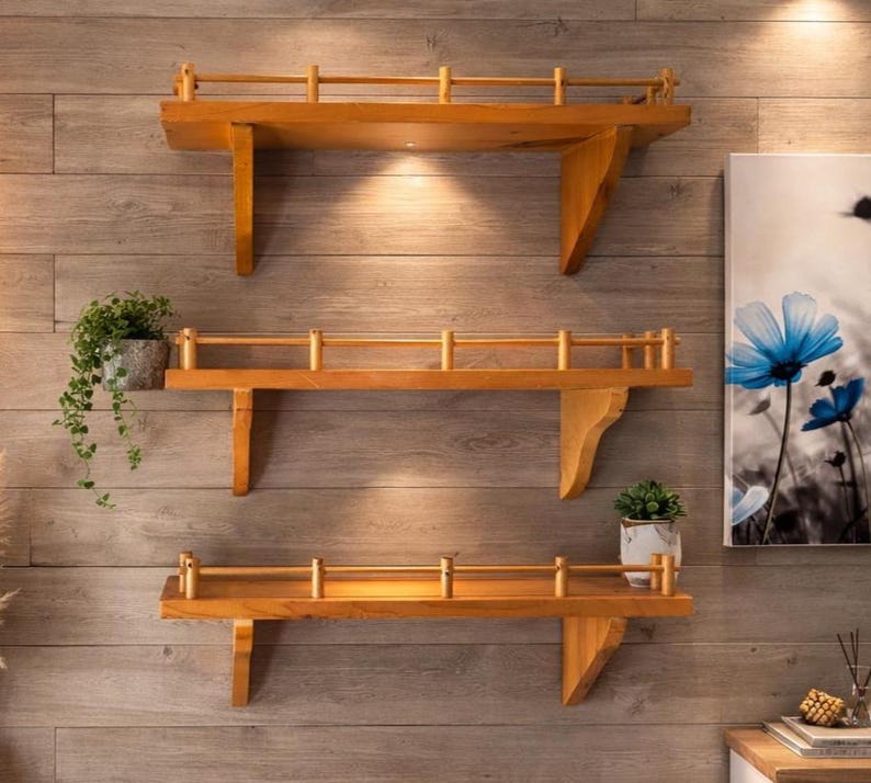 Vintage Wooden Spindle Rail Wall Shelf – Country Cottage Farmhouse ...