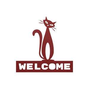 Cat Atomic Welcome Sign MCM Cat Metal Wall Hanging Mid Century Indoor ...