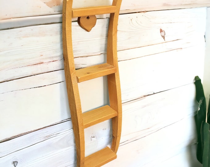Vintage Wooden Wall Shelf Ladder Style Heart Curved Edge Wall Hanging ...