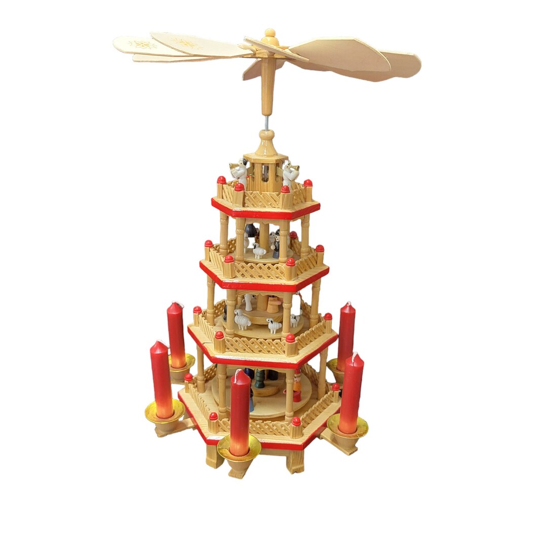 Christmas Nativity Pyramid Carousel Vintage 4 Tier Revolving Candle ...