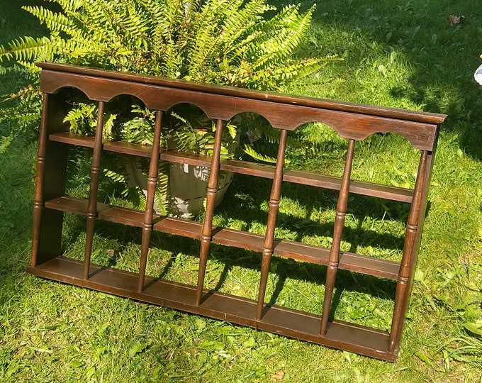 60's 70's Wooden Spindle Shelf Jacobean Cup Saucer Curio Cabinet MCM ...