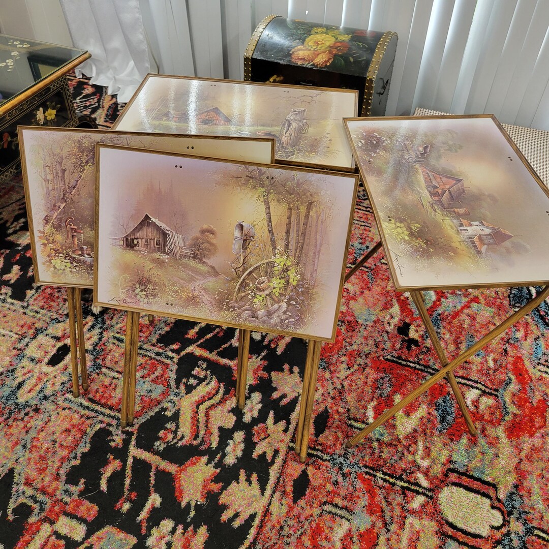 Vintage MCM TV Tray Table Set Folding Stand Andres Orpinas 4 Portable ...