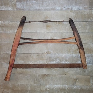 Antique Bow Saw Cross Cut Primitive Wooden Wall Hanging Rustic Buck Saw ...