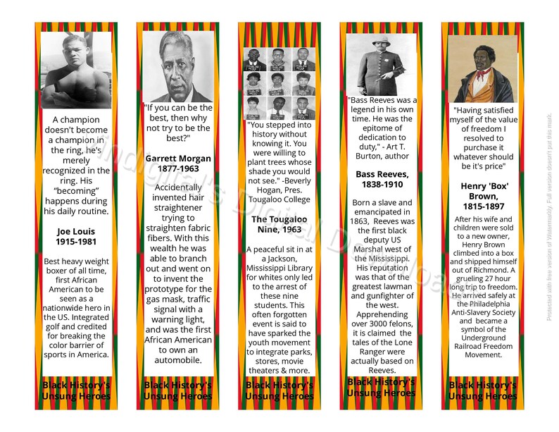 African American Bookmarks Raise Awareness Cards Unsung Heroes - Etsy