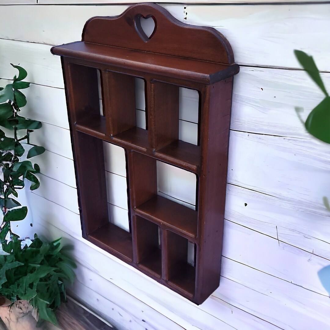 Lrg Vintage Shelf Wooden Shadow Box Miniatures Wall Hanging Divided ...