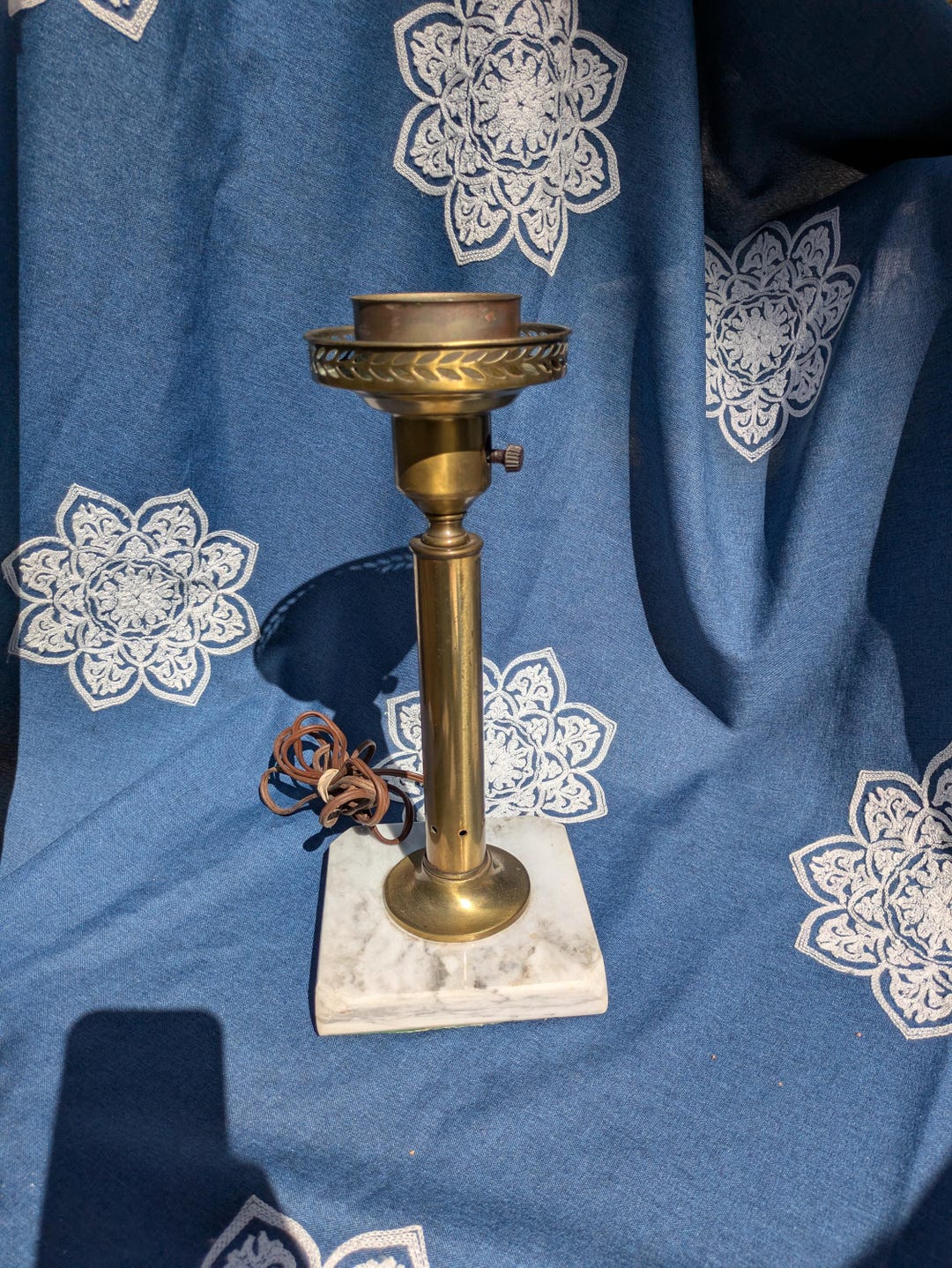 Vintage Hurricane Lamp Base Brass Marble Library Electric Oil Parlor ...