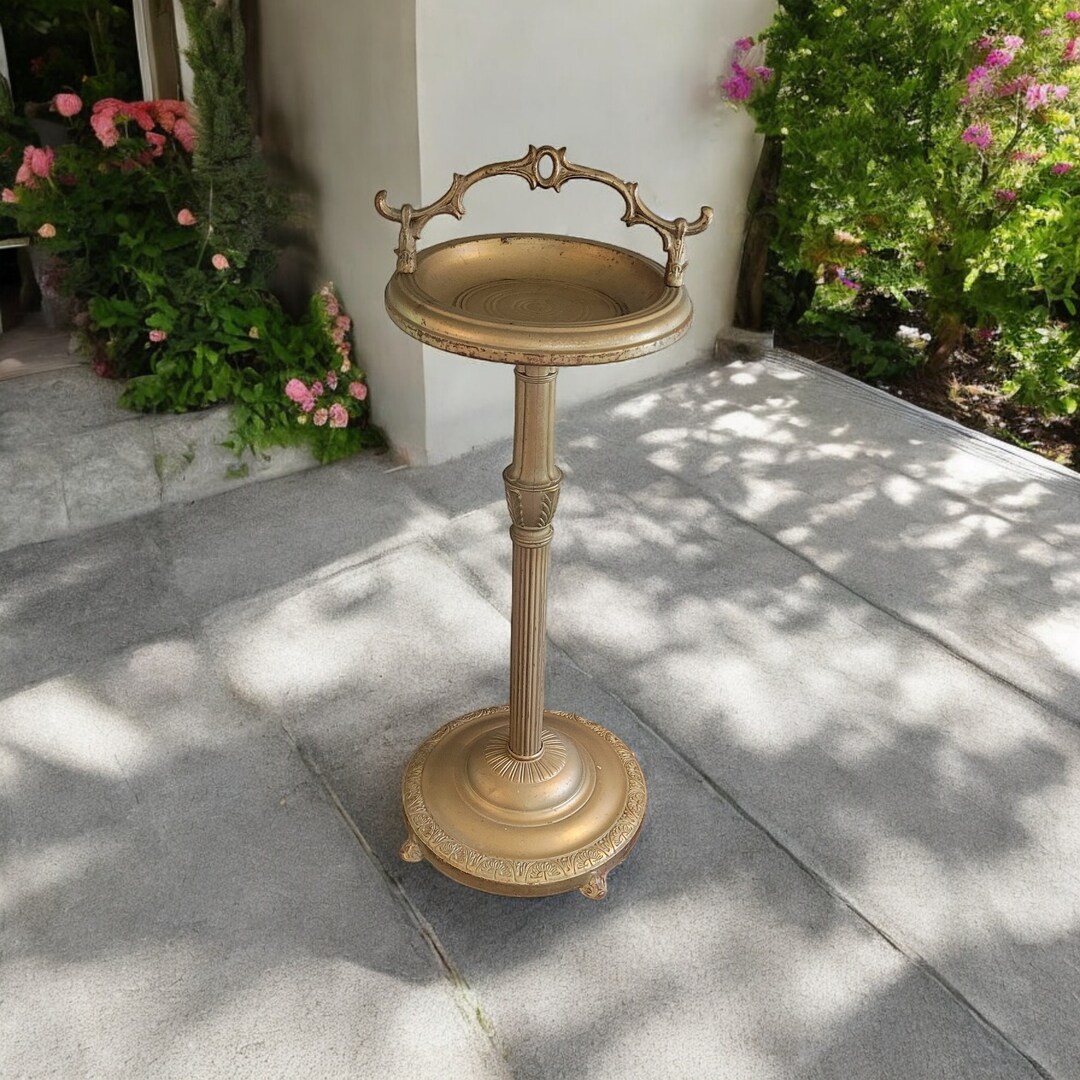 Antique Metal Smoking Stand Ashtray Gold Smoke Stand Vintage Tobacco ...