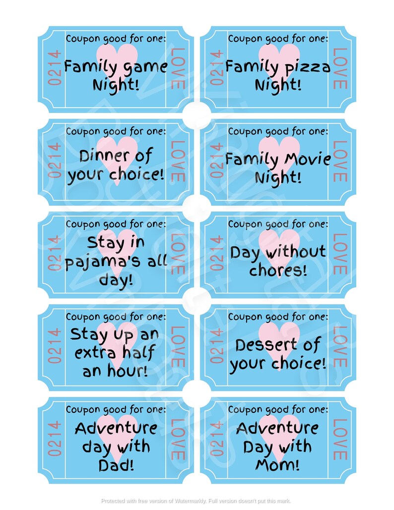 30 Reward Card Tickets Easter Basket Egg Filler Love Coupon - Etsy