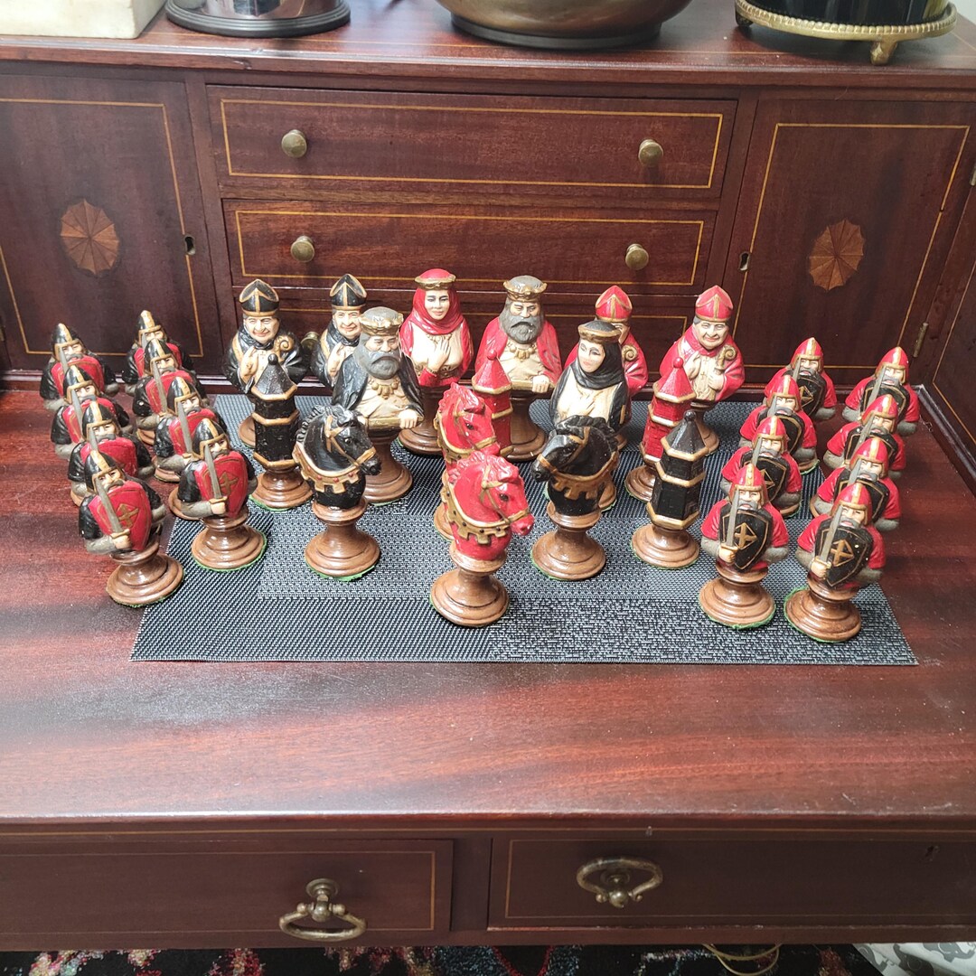 Vintage Chess Set Pieces Complete Ceramic Figurines MCM Byron Molds ...