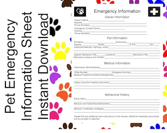 Emergency Information Sheet - Etsy