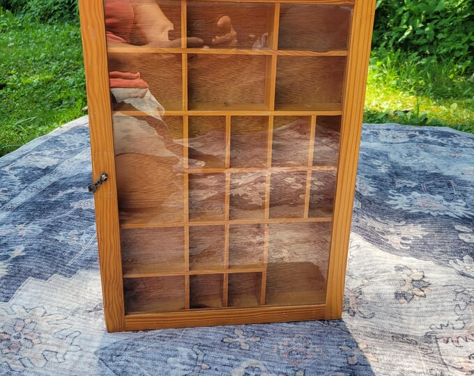 Vintage Shelf Wooden Shadow Box Miniatures Glass Door Wall Hanging ...