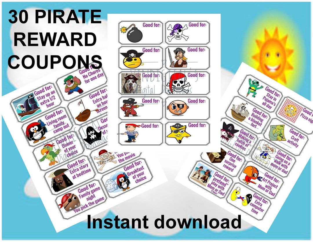 30 Boys Pirate Reward Coupons Easter Egg Basket Filler Stuffer Positive ...