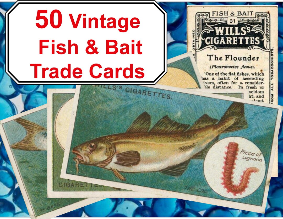 50 Vintage Fish & Bait Trade Cards Printable Digital Download Scrapbook ...