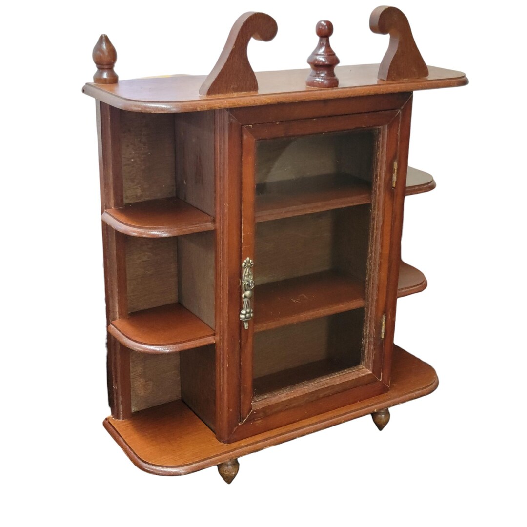 Vintage Wooden Curio Cabinet Shelf Tiered Apothecary Spice Rack ...