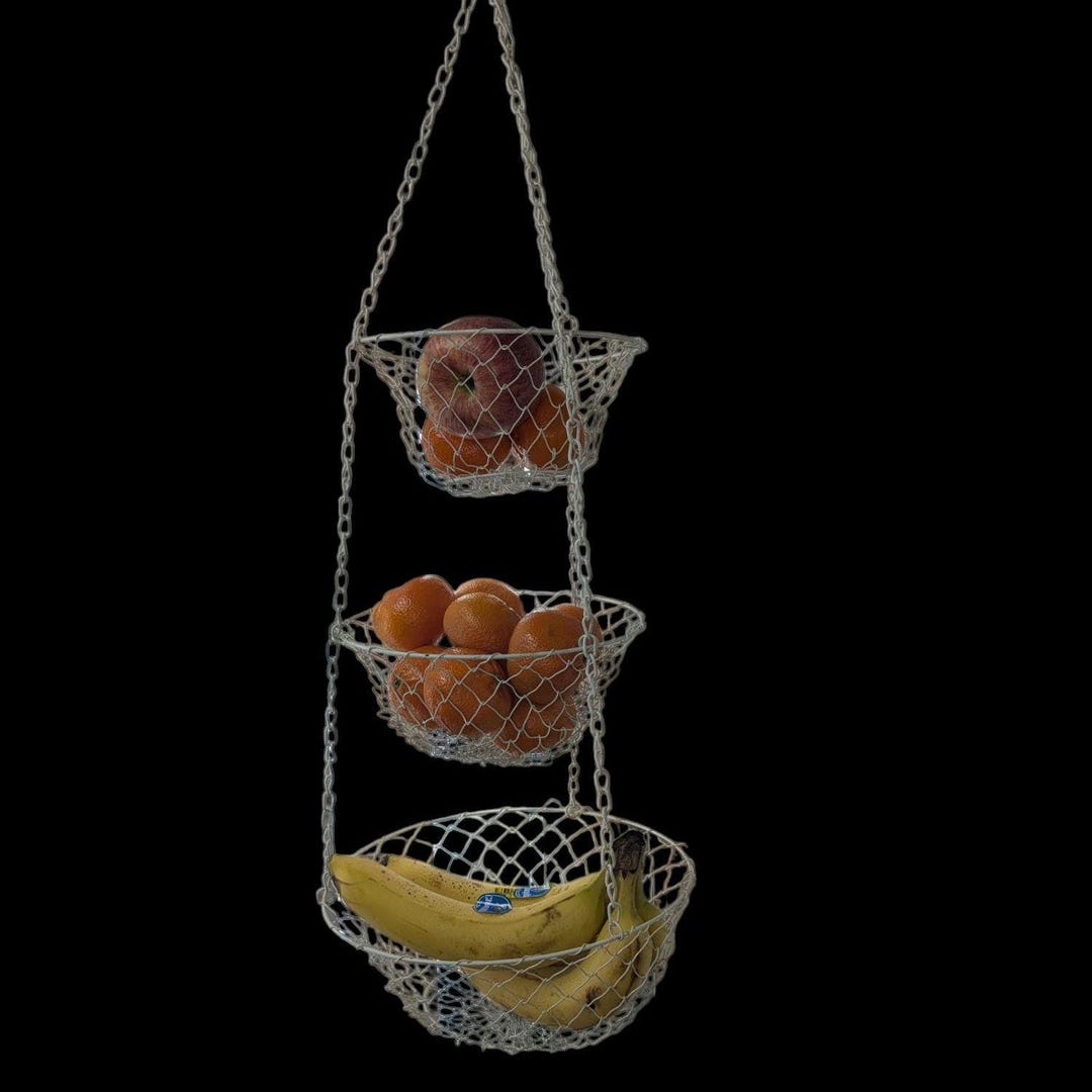 Vintage Wire Mesh Hanging Basket Metal Collapsible Basket 3 Tier Egg ...