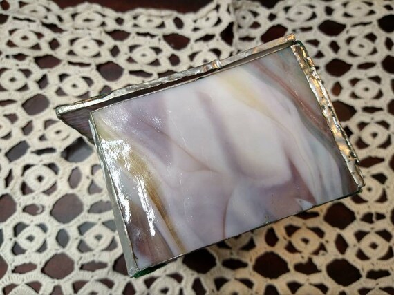 Stained Slag Glass Box Bohemian Vintage Leaded Hinged… - Gem