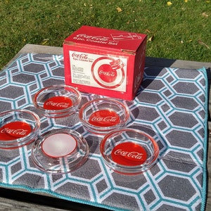 Vintage Coca Cola Glass Beverage Coaster Set Collectible Coke - Etsy