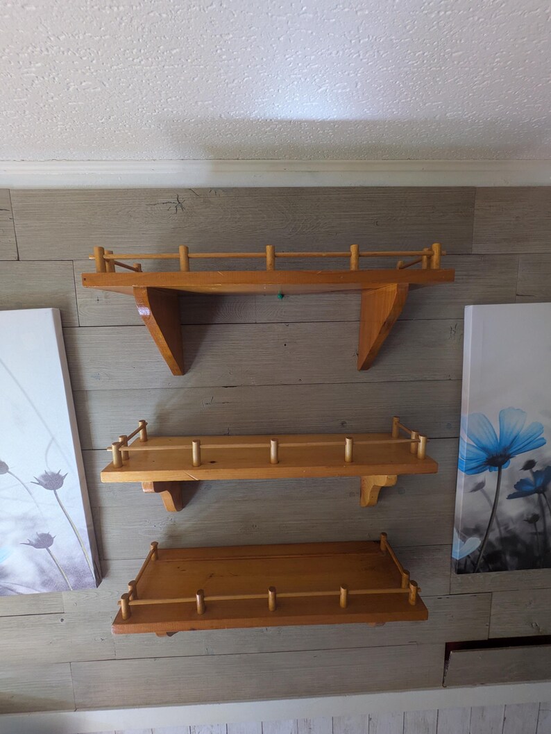 Vintage Wooden Spindle Rail Wall Shelf – Country Cottage Farmhouse ...