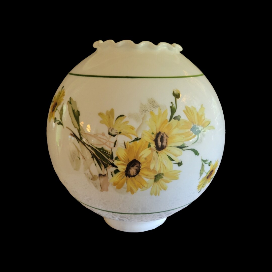 Lrg Vintage GWTW Ball Lamp Shade Daisy White Milk Glass 4" Fitter Open ...