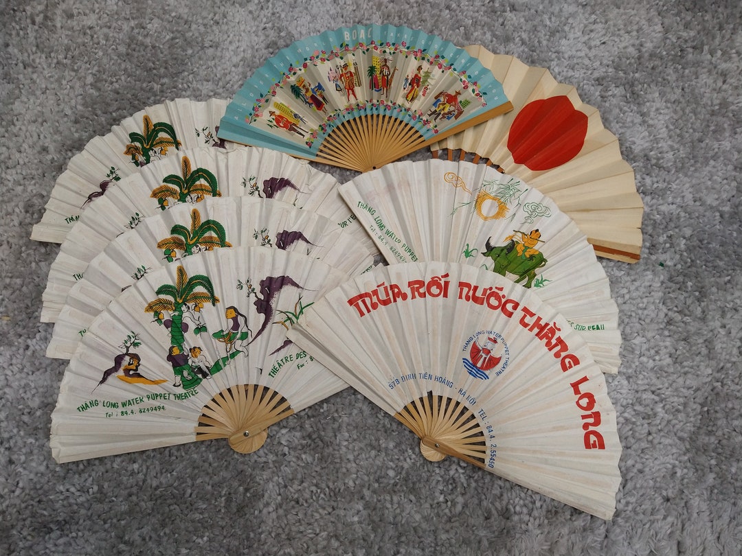 8 Fans Vintage Hand Fan Set Advertising Boac Airlines Vietnam Theater ...