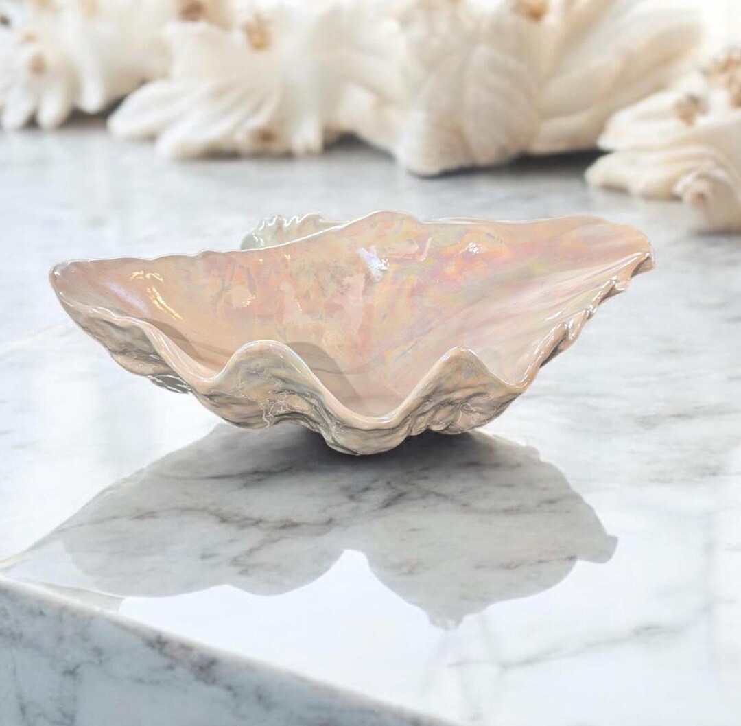 LRG Vintage Shell Bowl Deco Lustreware Ceramic Candy Soap Dish Seashell ...