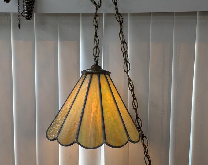 Slag Glass Swag Lamp Vintage Leaded Tiffany Style Hanging Light Ceiling ...