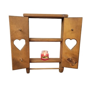 Primitive Wooden Wall Shelf Cabinet Towel Bar Holder Rack Hearts ...