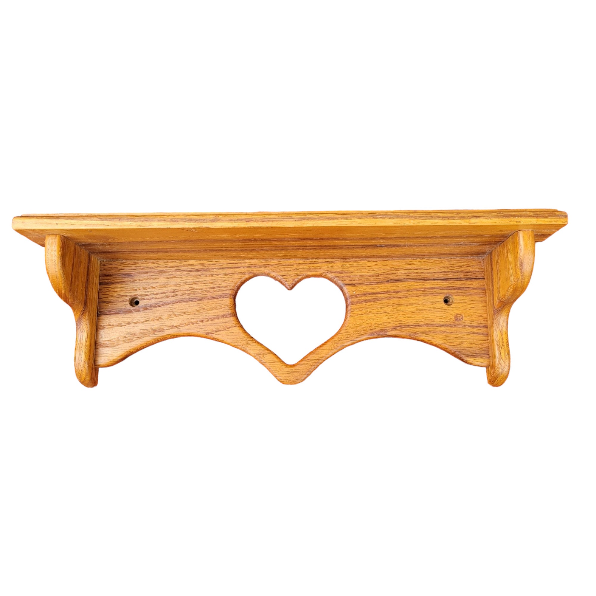 Vintage Wall Shelf Oak Heart Cut Out Beveled Edge Wooden Wall Hanging Shelf Farmhouse Country Decor Primitive Rustic Etsy