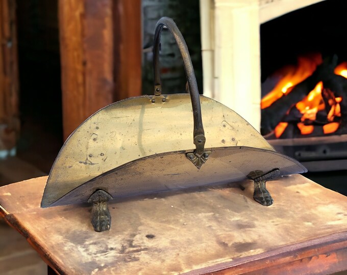 Log Holder Brass Claw Foot Fireplace Fire Wood Rack Tool Primitive ...