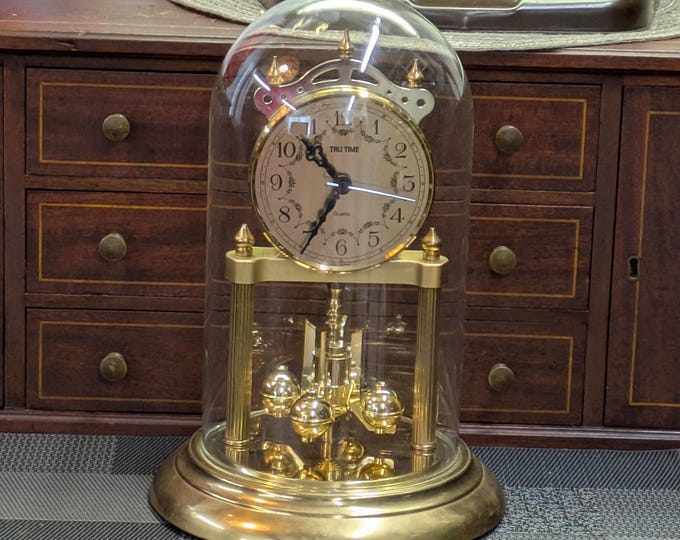Vintage Clock Anniversary Mantle Clock Dome Glass Revolving Pendulum ...