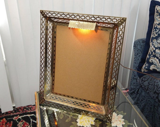 Vintage Brass Picture Frame Gold Filigree Reticulated Large Lighted Art ...