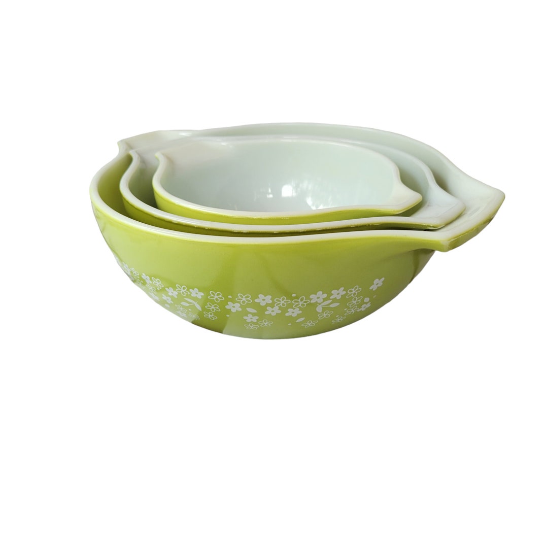 Pyrex Nesting Bowl Set Mixing Bowl Set Green Daisy Pattern Vintage ...
