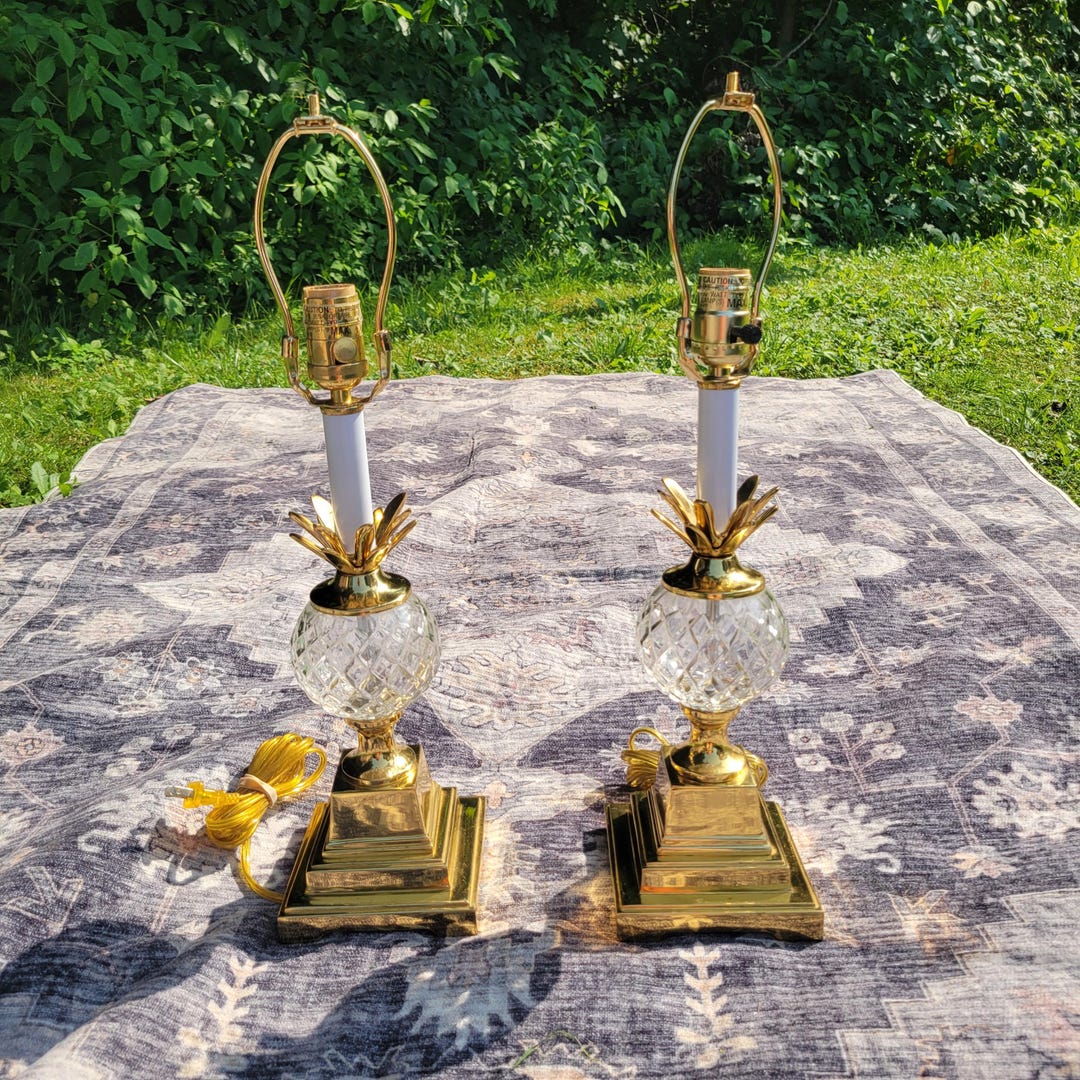 Vintage Lamp Brass Crystal Pineapple Lights Mid Century Modern Retro ...