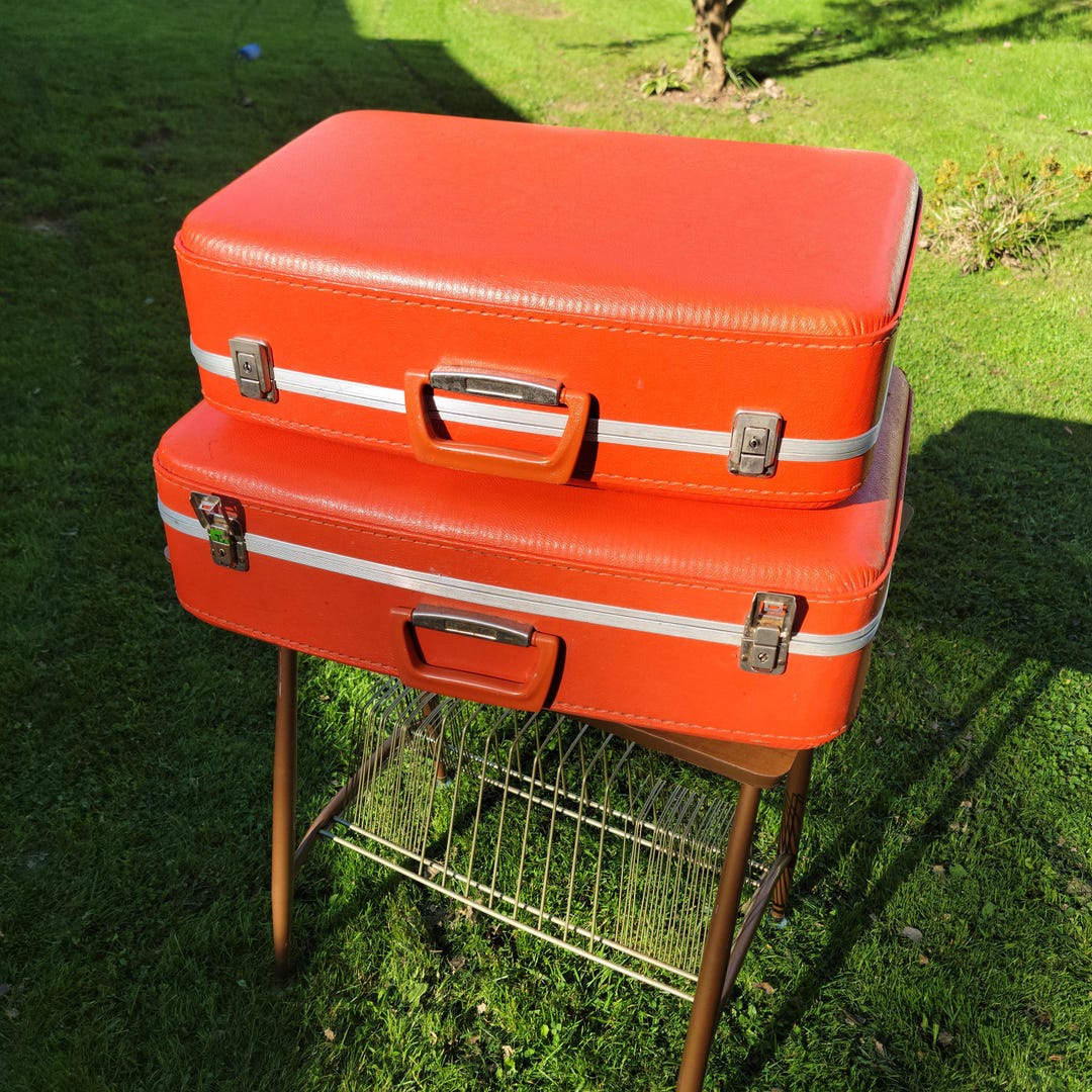 Vintage Suitcase Set Retro Orange Case 1980's Hard Side Luggage Retro ...