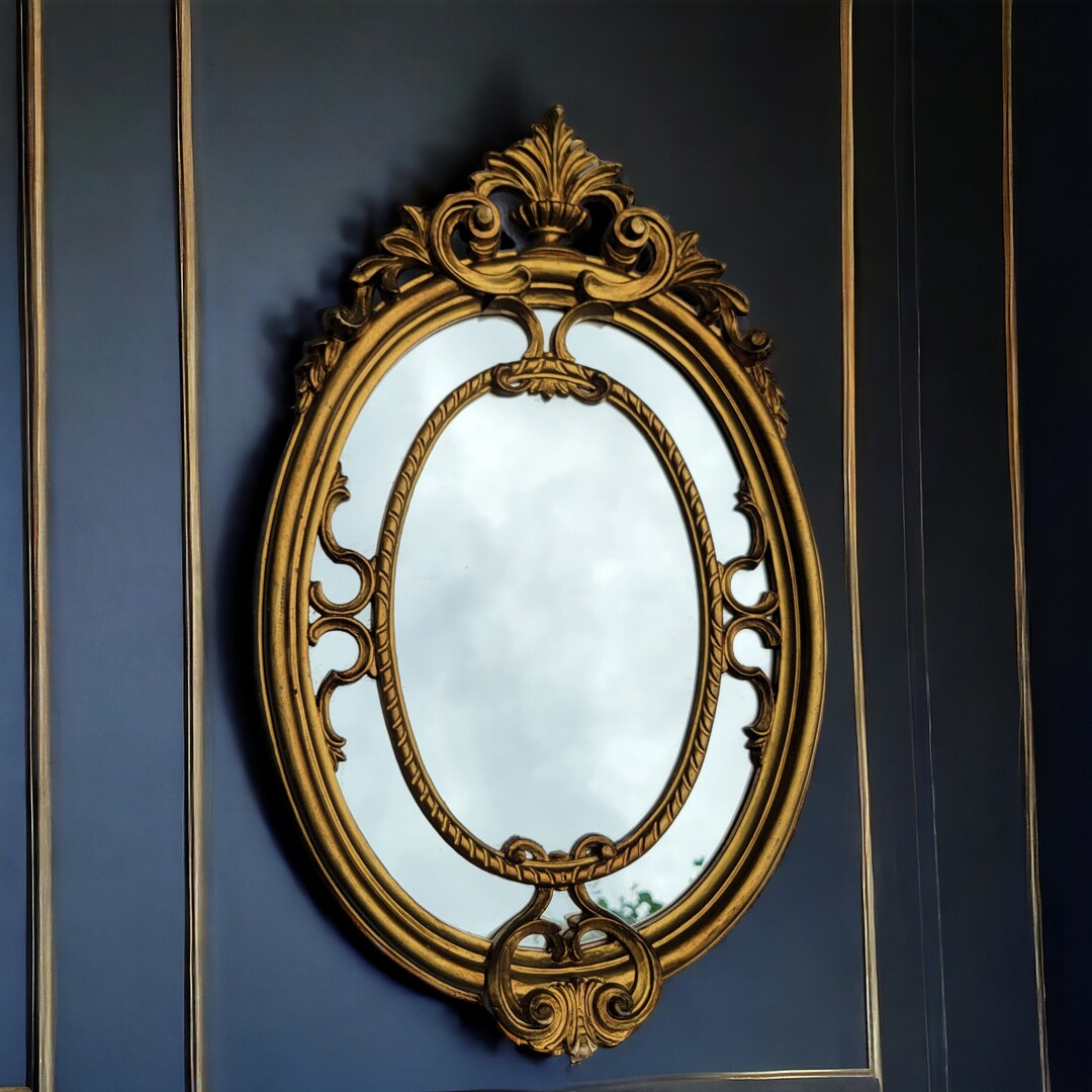 MCM Mirror Vintage Gold Faux Carved Wood Italy Mirror Hollywood Regency ...