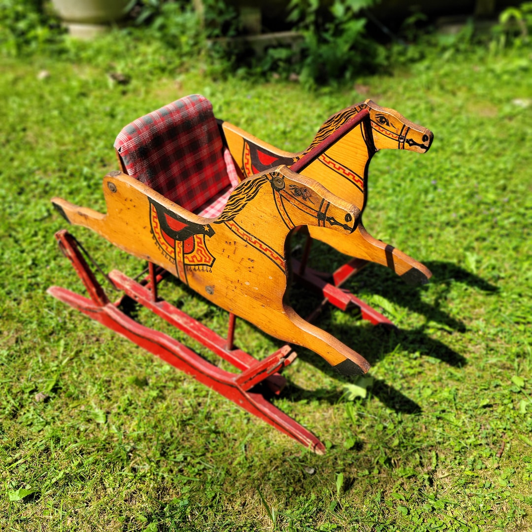 Antique Child's Wood Horse Rocker Primitive Early American Rocking ...