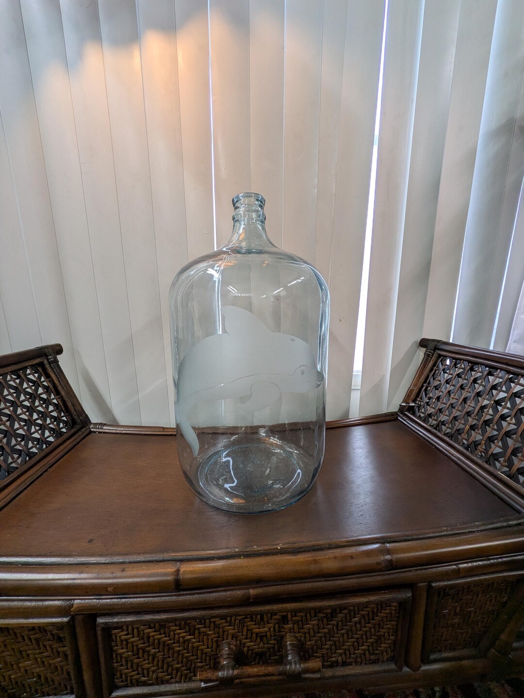 Vintage 5 Gallon Jug Etched Glass Dolphin Made in Mexico Carboy Water ...