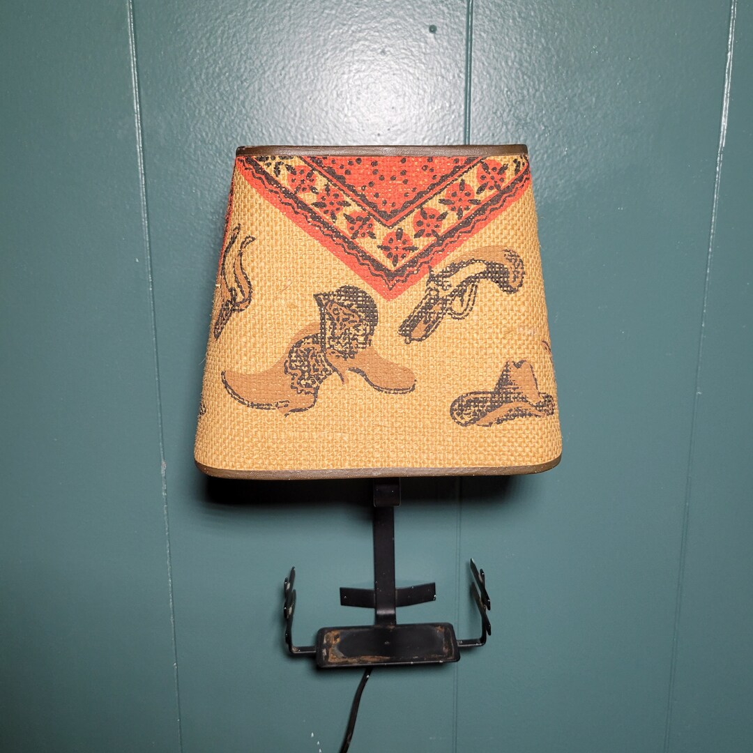Reserved Cowboy Light Fixture Burlap Wrought Iron Base Retro Boy ...