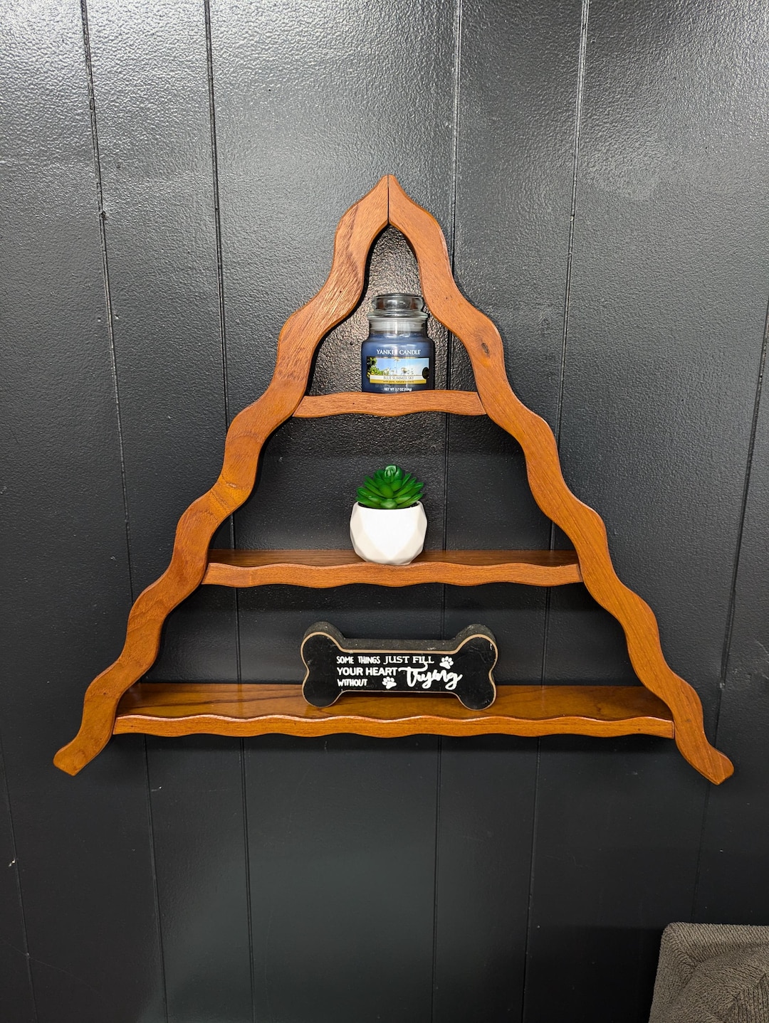 Vintage Wooden Shelf Triangle Pyramid Shape Miniatures Danish Design ...