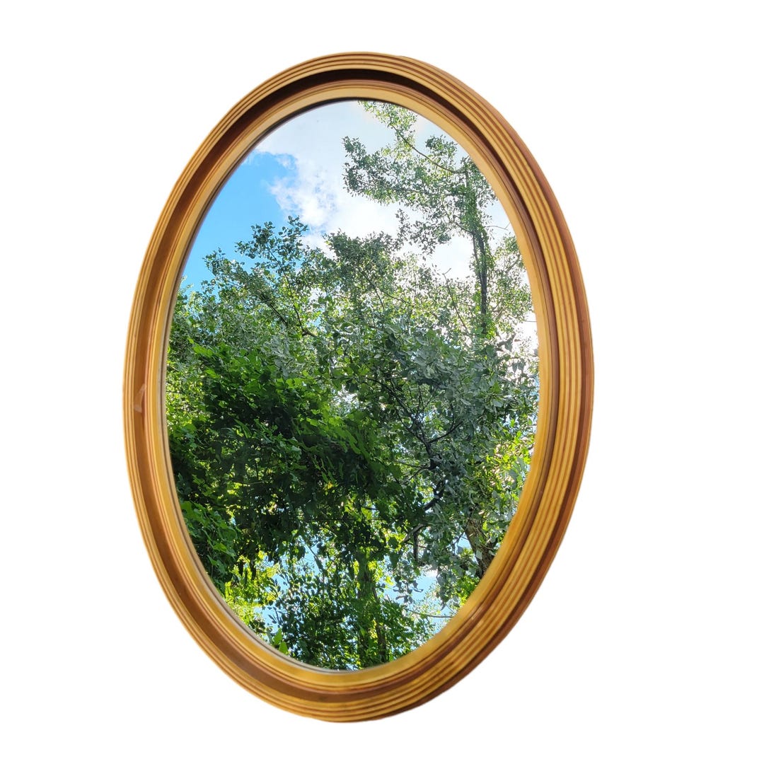 LRG Mirror Gold Framed Oval MCM Vintage Hollywood Regency Mid Century ...