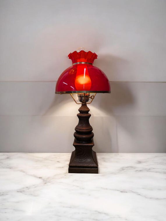 Red Glass Hurricane Table Lamps