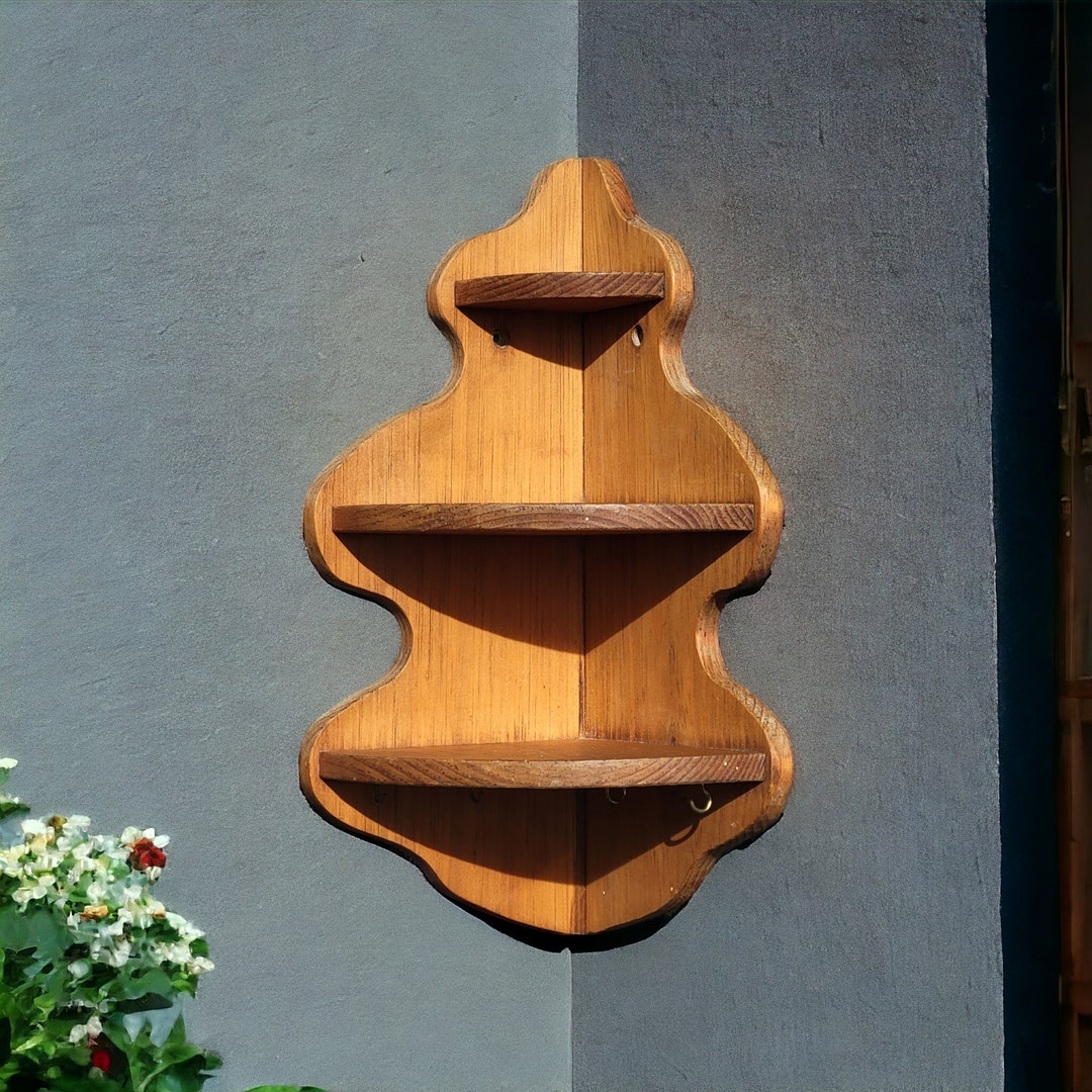 Vintage Corner Shelf Primitive Wooden Wall Mount Hanging Holder Folk ...