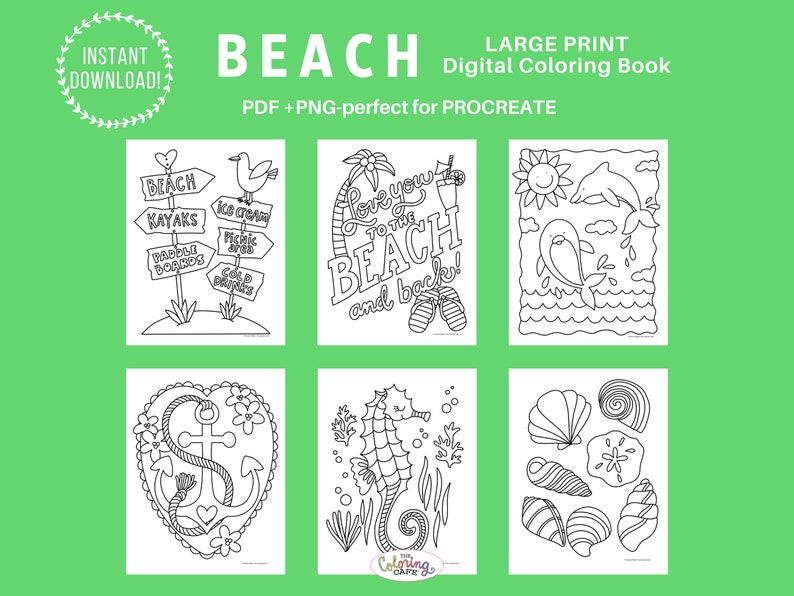 Beach Fun Coloring Book-large Print-instant Download for Print and ...