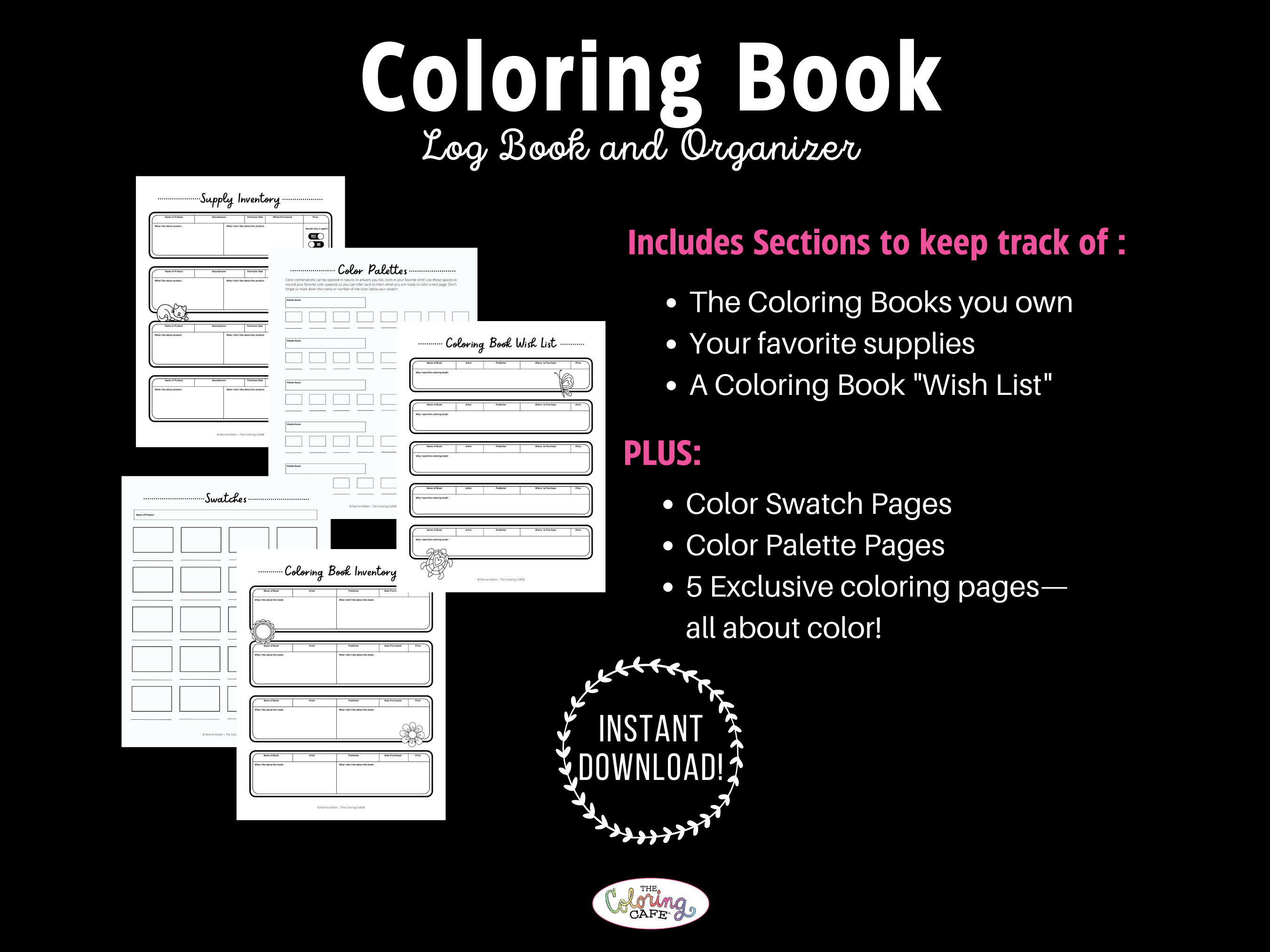 Coloring Book Log Book and Organizer-instant Download for Print-keep ...
