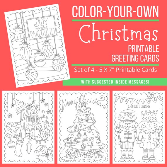 Christmas Printable Coloring Cards 4 Pack 4 Printable PDF | Etsy